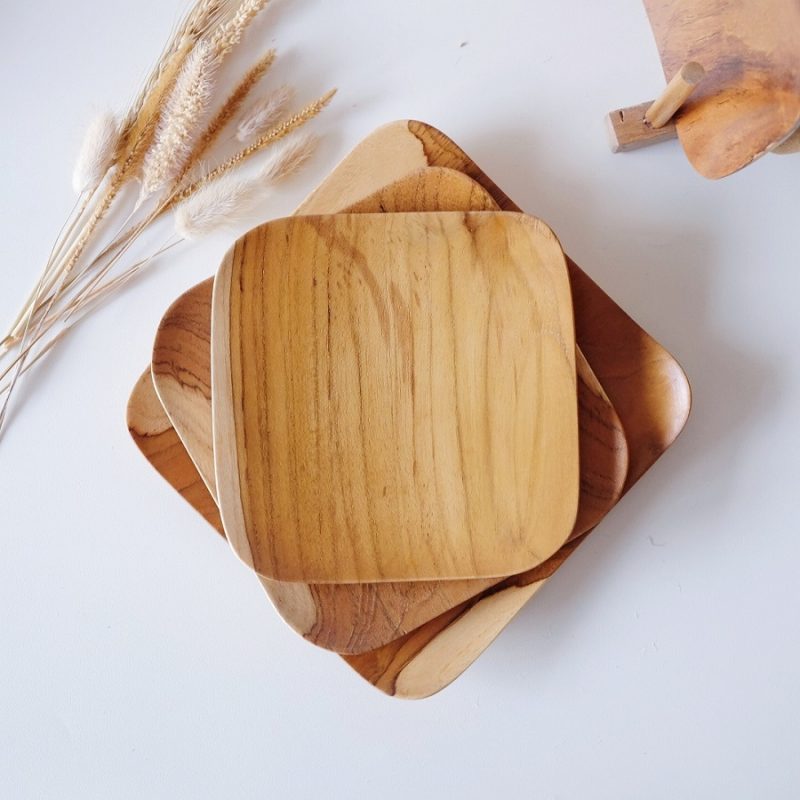 Piring Kayu Jati Kotak | Piring | Alat Makan - Dekayu