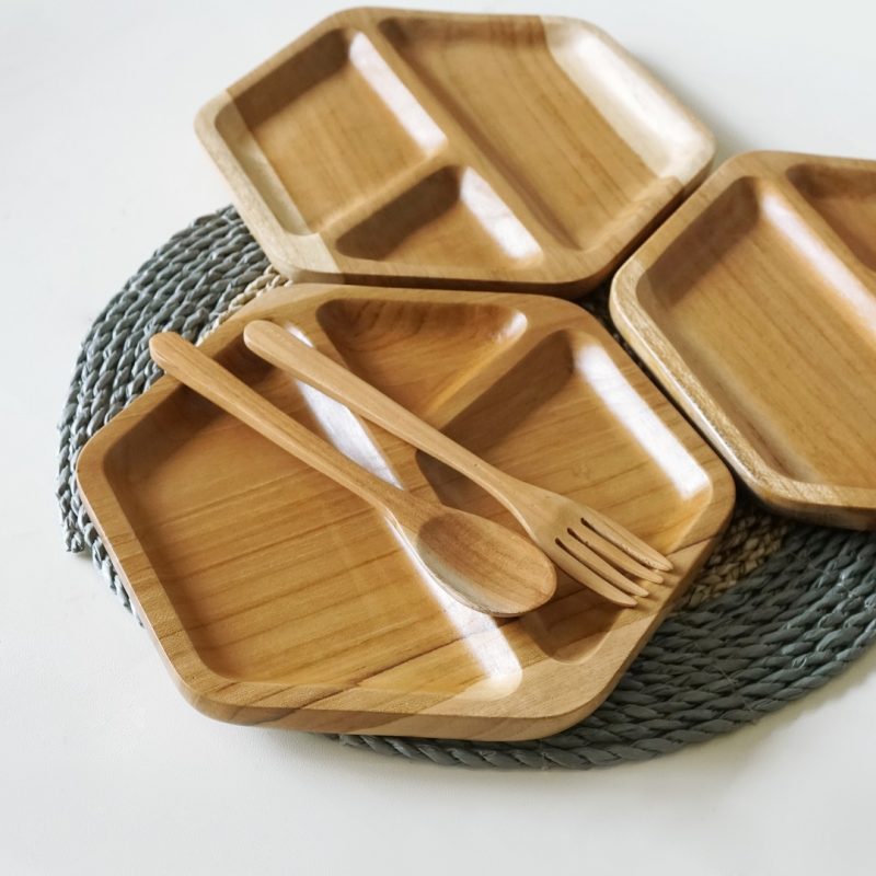 Piring Kayu Tiga Ruang Hexa | Alat Makan | Dekayu - Dekayu